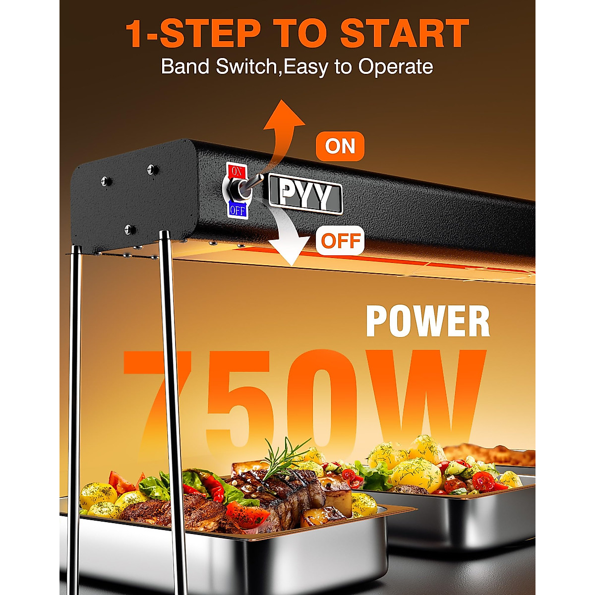 PYY 35 Inch Food Heat Lamp Aluminum Infrared Strip Heater Overhead Food Warmer Light Electric Commercial Grade for Restaurant Buffet Catering Kitchen 750W