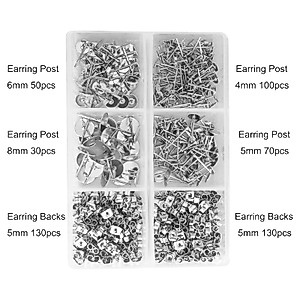 DIYEAR 316L Stainless Steel Earring Posts, 510pcs 4/5/6/8mm Blanks Hypoallergenic Earring Studs with Earring Backs for Jewelry Making Supplies Earring findings
