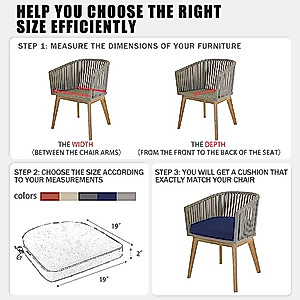 Favoyard Outdoor Chair Cushions 19"x19"x2" Set of 4 Waterproof Seat Cushion for Patio Furniture with 3-Year Fade Resistant Removable Cover Attach Straps Hidden Zipper Round Corner for Yard Garden