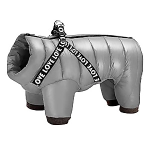 Didog Winter Small Dog Coats,Waterproof Jackets with Harness & D Rings,Warm Zip Up Cold Weather Coats for Puppy & Cats Walking Hiking,Gray,Chest: 15"