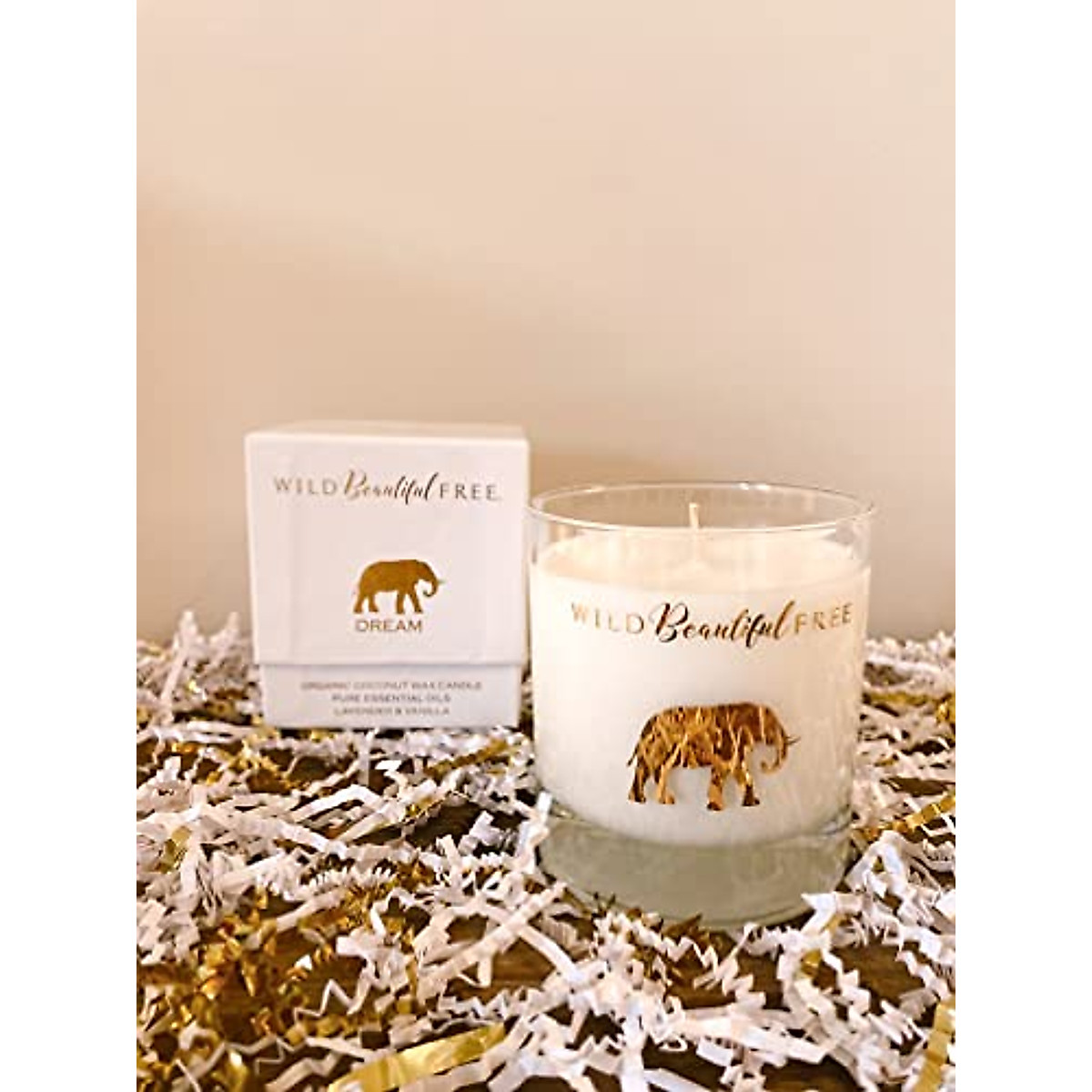 Lavender and Vanilla Organic Aromatherapy Candle with Pure Essential Oils for Stress Relief and Sleep - Dream Elephant Luxury Candle by Wild Beautiful Free