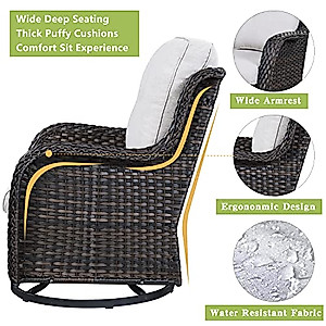 Rilyson Wicker Rocking Chair Swivel Chairs - 4 Piece Rocker Patio Chairs Set Rattan Rocking Chair for Outdoor Porch Deck Garden Backyard(Brown/Beige)
