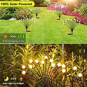 48 LED 4 Packs Solar Garden Lights, Firefly Lights Solar Outdoor Waterproof, Swaying Outdoor Lights with 2 Modes, High Flexibility Iron, Solar Powered Yard Patio Walkway Pathway Decoration, Warm White