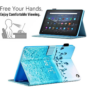 MonsDirect for Fire HD 10 Tablet Case&Fire HD 10 Plus Tablet Case 13th/11th Generation 2023 2021 Release, Smart Auto Wake Sleep Folio Case Stand Protective Cover with Card Slot, Beach