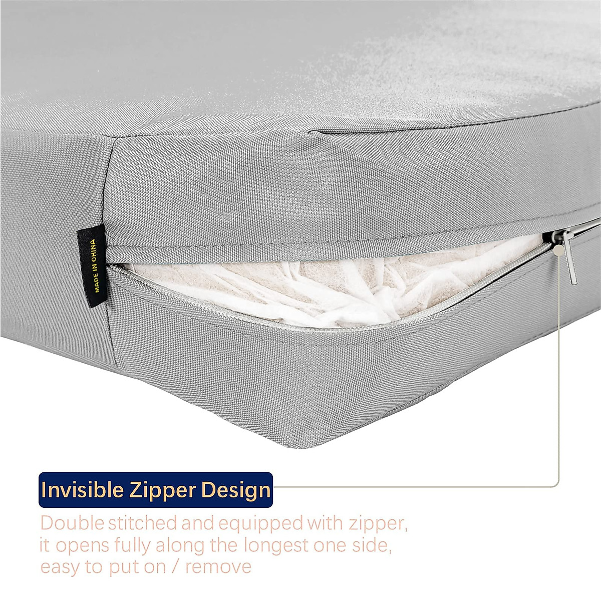 idee-home Patio Cushion Covers Replacement, Outdoor Cushion Slipcovers, Waterproof Chair Seat Cover for Sofa Couch Furniture Outside Zipper Design, 4 Set 22 Inchx20 Inch Silver Grey