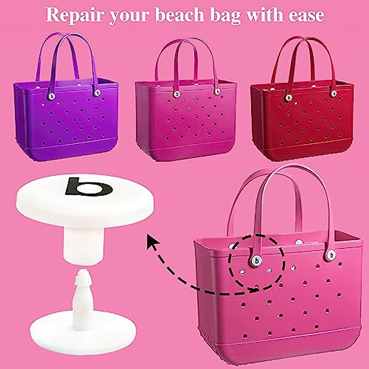 Replacement Rivets for Bogg Bag, Large Beach Bag Replacement White Buttons, Standard and Oversized XL Rubber Pool Bag Repair Rivets (10pc)