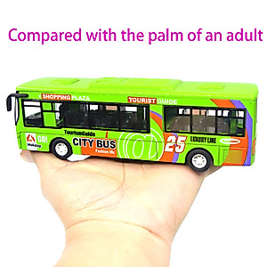 Ailejia City Bus Toy Die Cast Pull Back Buses Vehicles Mini Car Diecast Model Car Toys Lights and Music (Green)