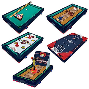 Franklin Sports Table Top Sports Game Set - 5-in-1 Sports Center Indoor Sports Games - Tabletop Soccer, Basketball, Hockey, Bowling + Pool
