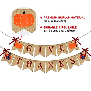 Give Thanks Burlap Banner| ThanksGiving Burlap Banner Thanksgiving Decorations| Rustic Thanksgiving Turkey Pumpkin Bunting| Thanksgiving Party Supplies Fireplace Mantle Decor