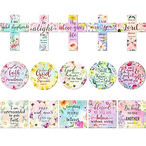 Saillong 15 Pcs Inspirational Refrigerator Magnets with Bible Verses Inspirational Magnets Faithful Locker Magnets Inspired Fridge Magnets Christian Motivational Magnets for Fridge, 3 Shapes(Flower)