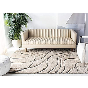 SAFAVIEH Florida Shag Collection Area Rug - 5'3" x 7'6", Cream & Grey, Non-Shedding & Easy Care, 1.2-inch Thick Ideal for High Traffic Areas in Living Room, Bedroom (SG471-1180)