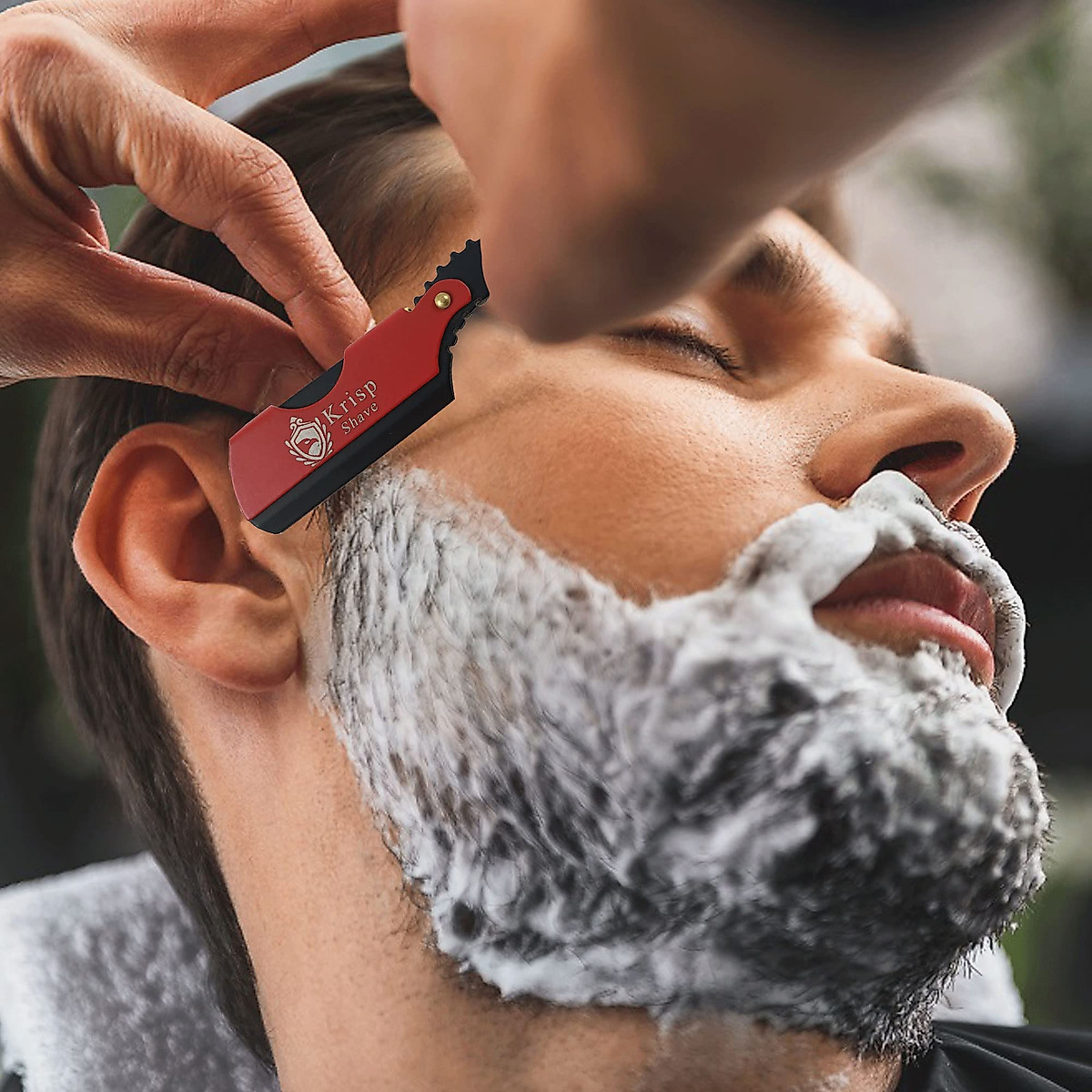 Professional Straight Razors For Men, Barber Razors Straight Edge Razor Kit For Close Shaving - Beard Cut Throat Finger Razor Safety Shavette With 10 Shaving Blades By Krisp Beauty (Black/Red)