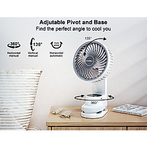 AddAcc Small Desk Fan, Rechargeable Clip On Fan with Atmosphere Light & Hook, Battery Operated Table Fan, Ultra Quiet, 9 Speed Auto Oscillation Desktop Fan for Bedroom Office Home Travel Camping