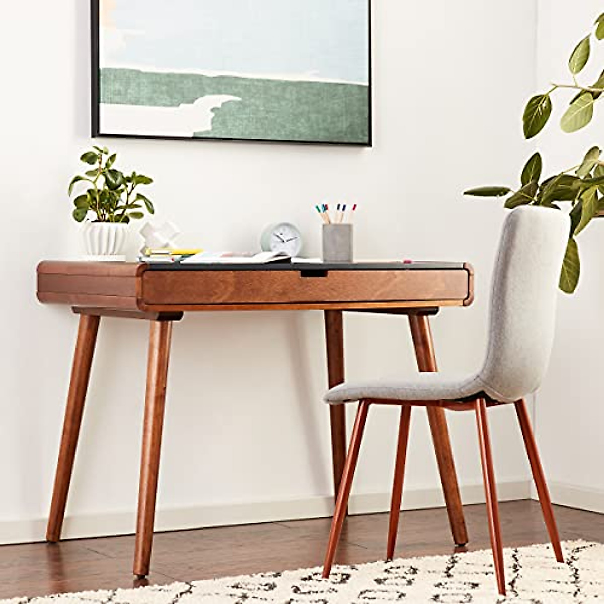 Christopher Knight Home Peninah Mid-Century Rubberwood Writing Desk, Charcoal Grey / Medium Brown