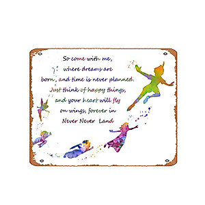 Retro Tin Sign Film Tickets Peter Pan,Peter Pan Wall Art,Kids Room Decor Vintage Tin Sign Kitchen Garage Man Cave Wall Decor Funny Karaoke Gift Bar TV drama Decorations Art Poster 8x12 Inch.