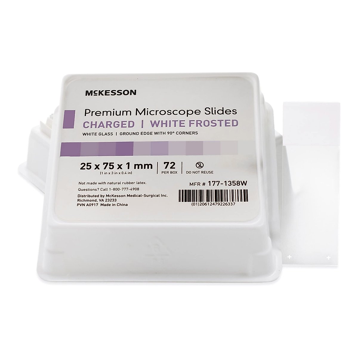 McKesson Microscope Slides - Charged, White Frosted, Ground Edged with 90° Corners, Pre-Cleaned Glass Slides, 72 Count