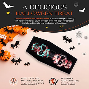 Purple Plum Halloween Trick or Treat Candies | Brain and Eyeball Gummies in Skull Shaped Candy Jars with Coffin Box | Spooky Sweets | Perfect For Halloween