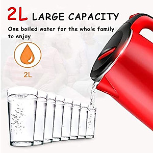 MDRBB Electric Kettle， Stainless Steel Tea Kettle, 1500W Fast Boiling Cordless Water Kettle, Electric Hot Water Kettle Tea Heater 2L with Auto Shut-Off, for Coffee, Tea, Beverages/Red/18 * 18 * 23Cm
