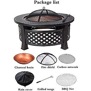 LEAYAN Garden Fire Pit Portable Grill Barbecue Rack Outdoor Fire Pit - 31 Inch Large Bonfire Wood Burning Patio & Backyard Firepit for with Spark Screen with Cover BBQ Cooking for Camping Backyard