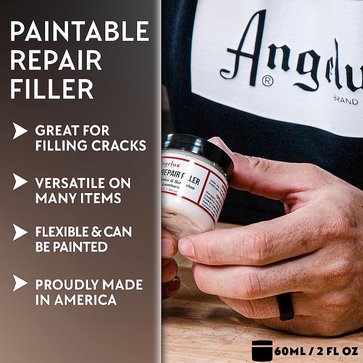 Angelus Leather Filler for Filling or Repairing Holes, Tears, Cracks, Scratches, for Leather Car Seats, Furniture, Shoes- Flexible - 2oz