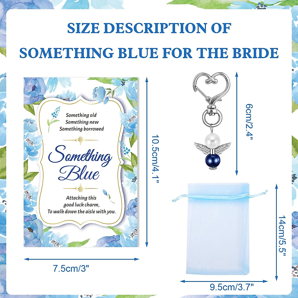 HOWAF Something Blue for Bride to Be on Wedding Gifts for Daughter - 1pcs Wedding Day Card 1pcs Angel Bouquet Garter Clip 1pcs Blue Organza Bag from Mom Dad Grandma Sister Friends