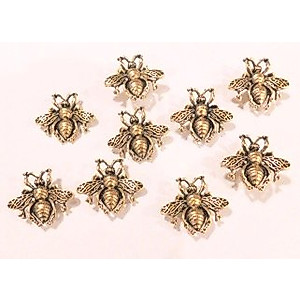 9PC Large Queen Bee Push Pins Antique Gold T-629AG