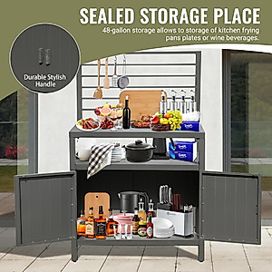 Domi Outdoor Kitchen Series, Modular Kitchen Island Counter with Whole Aluminum Finish & Shelf & Wall Hanging & Countertop & Storage Box & Cover, BBQ Grill Table for Deck Patio, Dark Gray