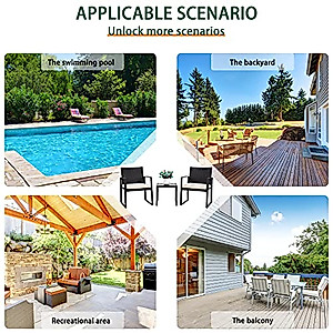 Shintenchi 3 Pieces Outdoor Patio Furniture Set, Modern Wicker Bistro Set, Conversation Rattan Chair of 2 with Coffee Table for Yard Porch Poolside Lawn(Beige Cushion)