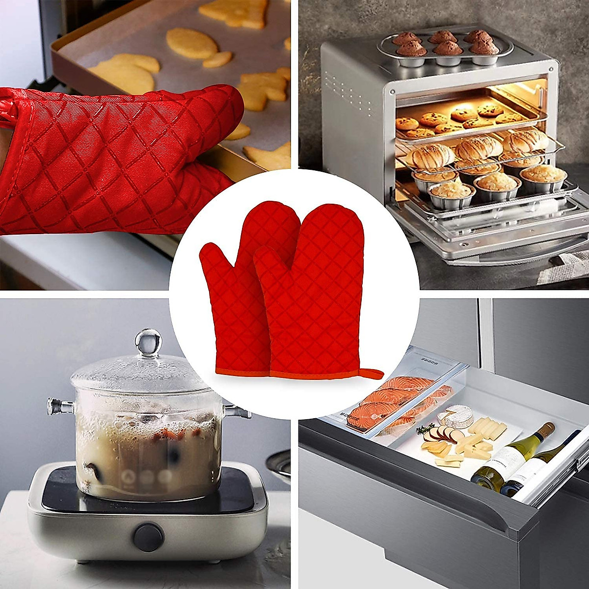 Oven Mitts Heat Resistant 500 Degrees- Non Slip Silicon Kitchen Gloves for Grilling/Cooking/Baking/Barbecue 1 Pair