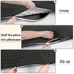 PHF 100% Cotton Waffle Body Pillowcase with Zipper, 1 Pack 20" x 54" Soft Skin-Friendly Pillow Sham, No Filling, Aesthetic Woven and Breathable Waffle Weave Body Pillow Cover for Bed, Black