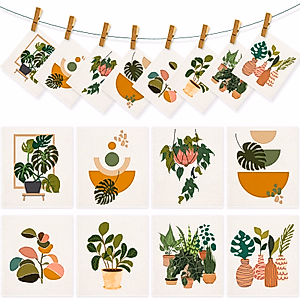 Whaline 8Pcs Swedish Kitchen Dishcloths Greenery Botanical Pattern Reusable Dish Towel Absorbent Soft Washable Sponge Dish Cloth Green Plant Cotton Hand Towel for Home Kitchen Cleaning, 6.7x7.7inch