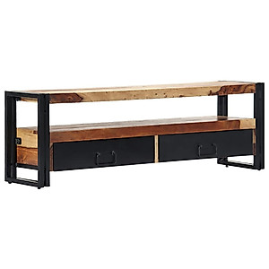 Vintage Industrial TV Stand with 2 Drawers and Media Shelf Storage Rustic Solid Wood Metal Frame Retro TV Cabinet Unit Antique Style Living Room Furniture