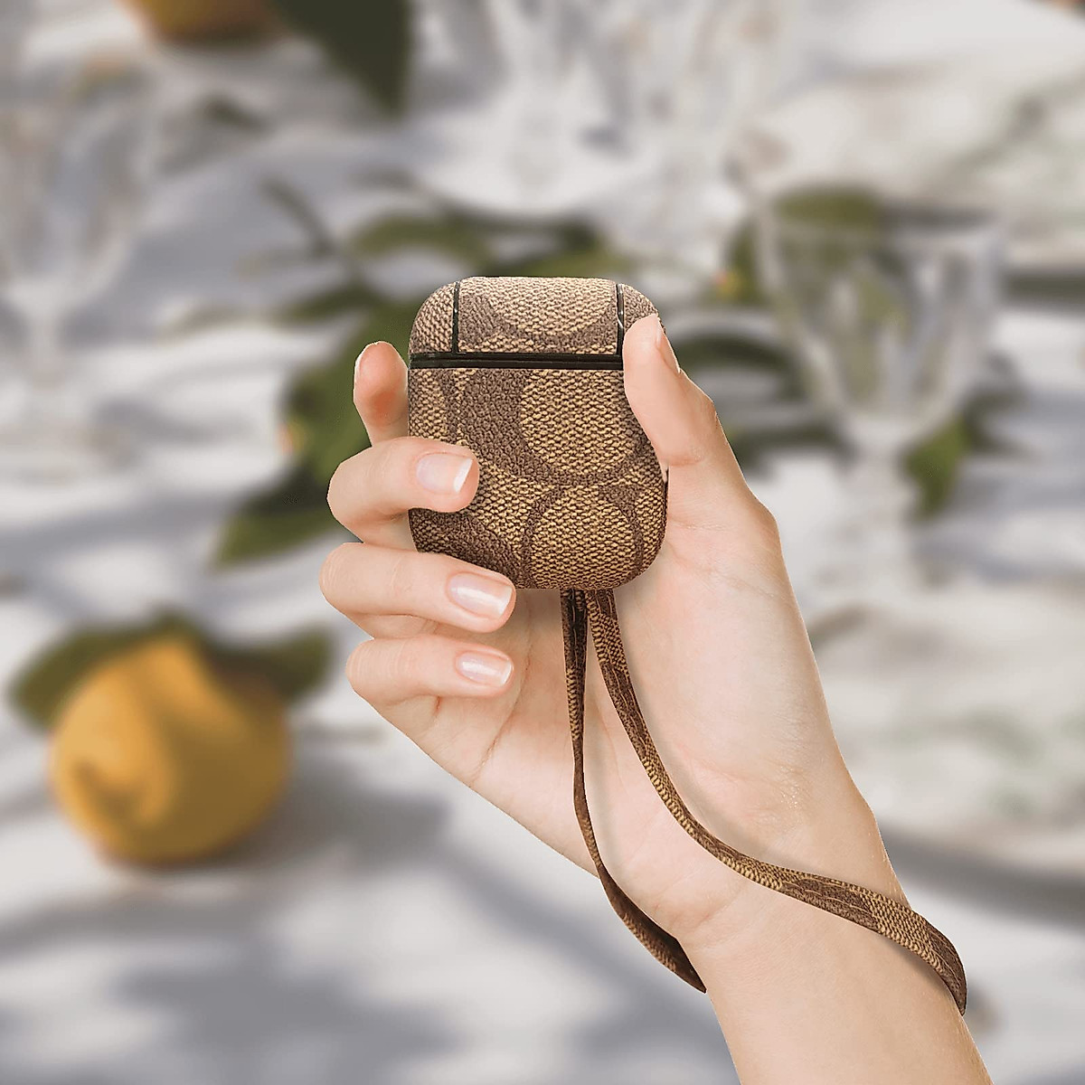 MOLOVA Case for Airpods 1&2 Case,Luxury Stylish PU Ultra Slim & Thin Soft TPU Anti-Slip Scratch Resistant Drop Proof Full Cover Case with Keychain/Lanyard