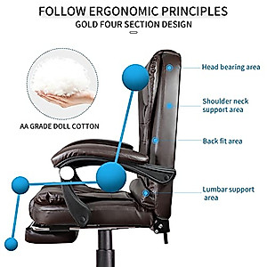 Ergonomic Office Chair with Footrest Massage Executive Office Chair High Back Office Chair with Lumbar Support Leather Recliner Chair for Home Computer Desk