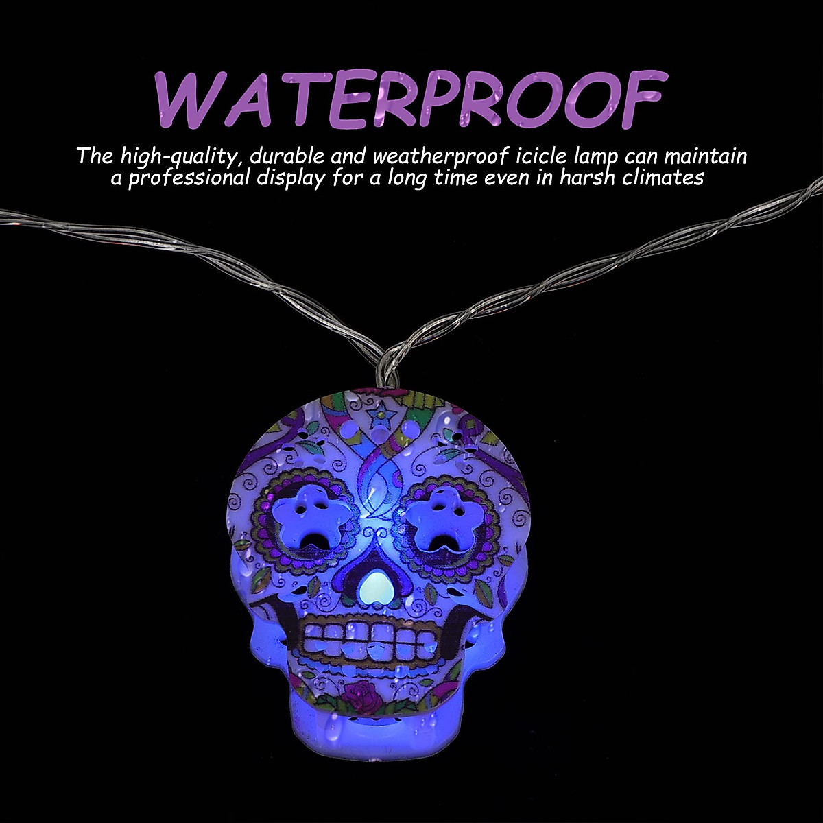 Uonlytech 1pc String Halloween Skull String Lights Halloween Decorations Lights Xmas Party Light Led Cute Lights Indoor Lights for Decoration Festival Night Light Battery Light Pumpkin