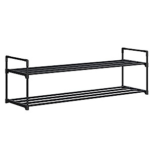 Home-Complete Rack 2-Tier Shoe Organizer for Closet, Bathroom, Entryway – Shelf Holds 10 Pairs of Sneakers, Heels, and Boots, Black