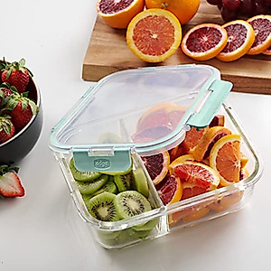 edge 2 Section Airtight Rectangle Glass Food Locktop Container (1500ML) 2 Pack, Mint