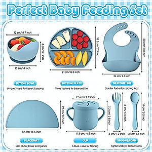 21 Pcs Baby Led Weaning Supplies Silicone Baby Feeding Set Baby Toddlers Utensils Divided Suction Plates Bowls Forks Spoons Cup Adjustable Bibs Placemat Self Feeding Eating Utensils, 3 Colors