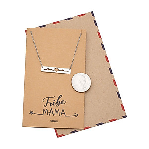 quan jewelry Tribe Mama Bar Heartbeat Heart Pendant Necklace, Fiendship EKG Bar Necklaces for Mom. Mom Necklace for Expecting Mothers and Women with Greeting Card