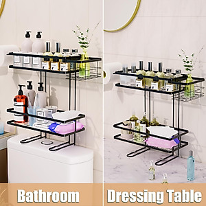 IIQ Over The Toilet Storage,2-Tier Bathroom Organizer Over Toilet with Removable Basket Paper Holder, Above Toilet Storage with Non-Trace Adhesive, No Drilling Toilet Organizer