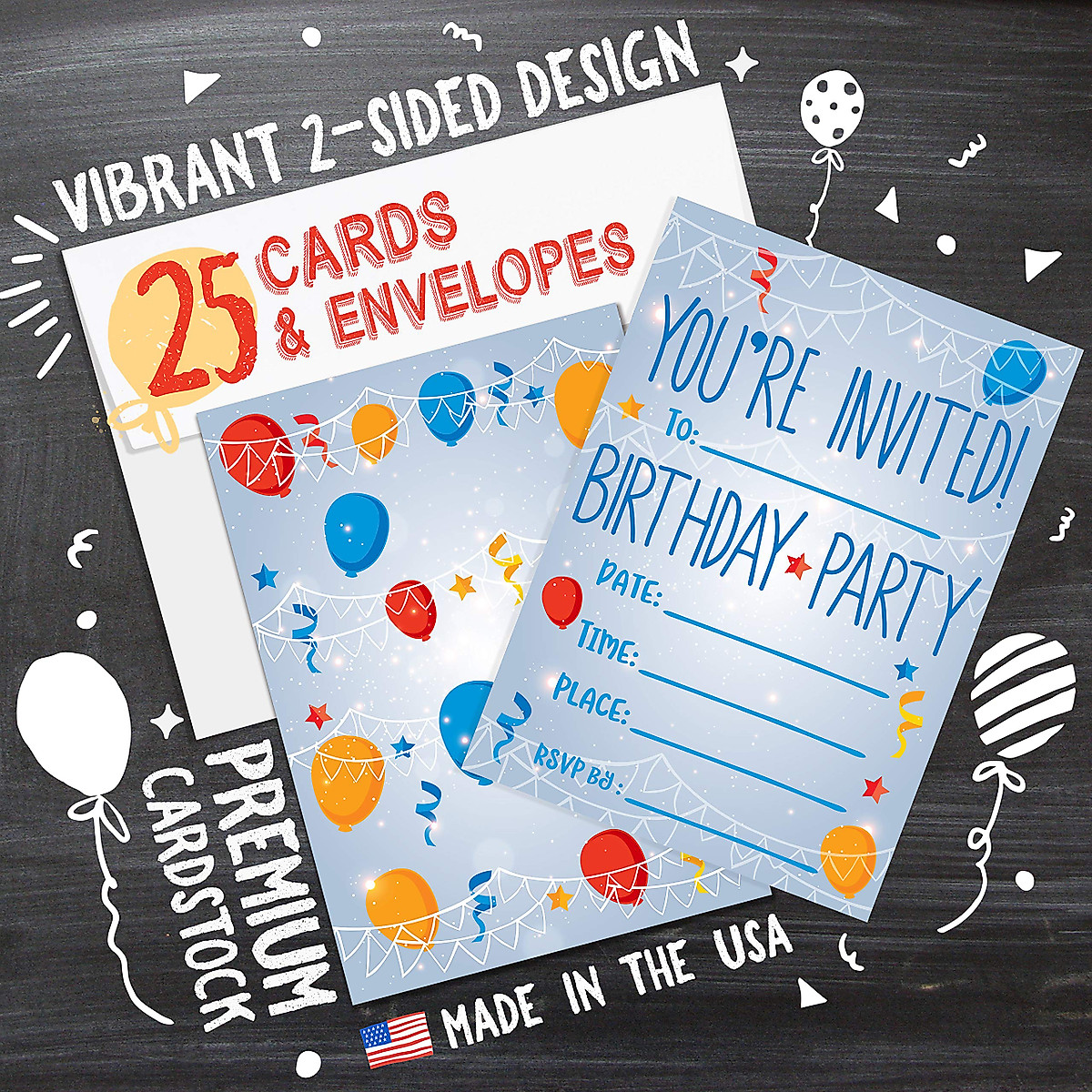 Drake Mason Party Invitations for Boys, Girls, Kids | 25 Invite Cards with Envelopes | Birthday Party Supplies… (Blue)