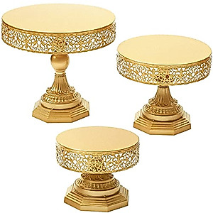 weharnar Gold Cake Stand Set - 3 Pcs Metal Cupcake Holders for Dessert Table Round Gorgeous Dessert Display Stands Trays Set for Christmas, Wedding, Birthday, Bridal & Baby Shower, Tea Party