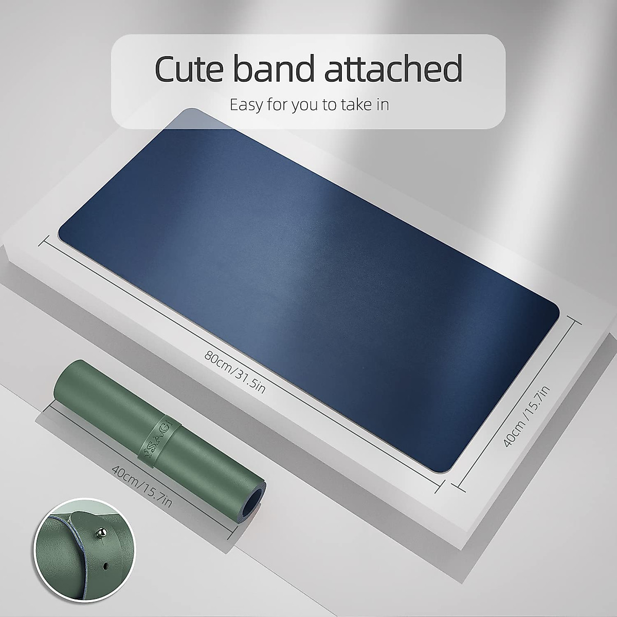 YSAGi Desk Pad, Desk Mat, Dual-Sided Desk Pad, 31.5" x 15.7" Laptop Leather Desk Pad Protector, Desk Blotter for Keyboard and Mouse, Waterproof Desk Writing Pad for Office(Dark Green+Dark Blue)