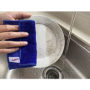 12 Pack Microfiber Scrub Dish Cleaning Cloth, Non-Scratch, Reusable & Durable for Pan Pot Dish Cooktop Stovetop Counter Kitchen Household, Machine Washable, 5.5 x 5.5 Inch, Blue & Green Assorted