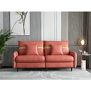 LCH 3 Durable Couch, Mid-Century Tufted Love Seat,Practical Comfortable, Suitable for Living Room, Bedroom, Office and Apartment,2 Pillows Included, Three-Seater Sofa,Orange