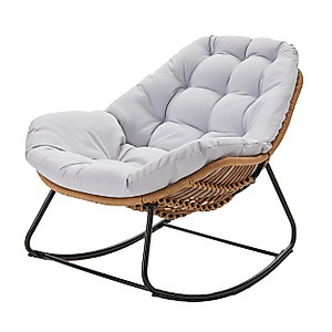 Apepro Wicker Rocking Chair with Footstool,Patio Rocking Chairs with Thickened Cushions,Outdoor Rocking Chair Glider Rocking Chair,Light Grey