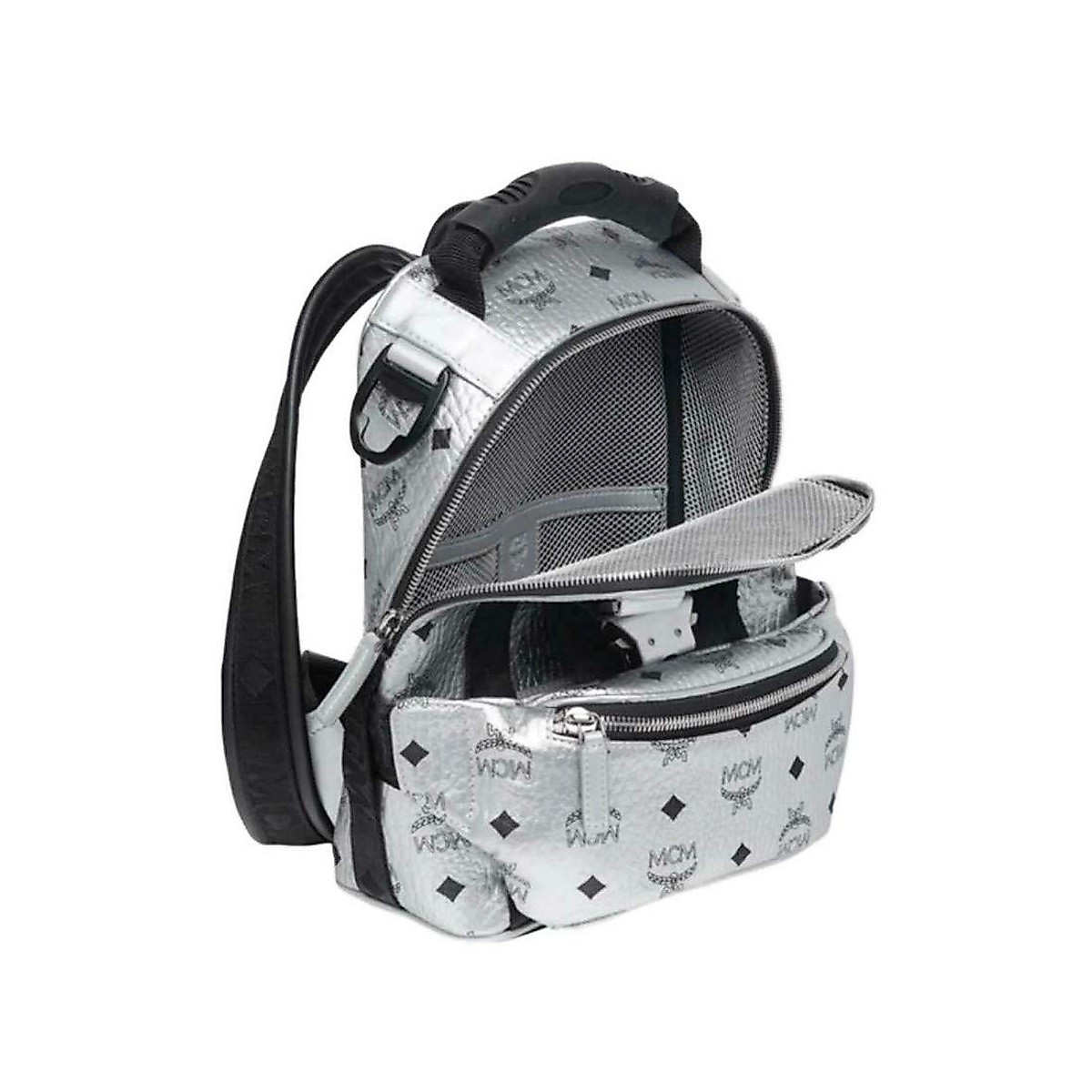 MCM Women's Berlin Silver Metallic Coated Canvas Mini Backpack MUK9SJV23SB001