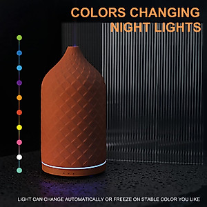 ZEIGGA LAB Essential Oil Diffuser for Home, Ceramic Aromatherapy Diffuser for Essential Oils, 120ml Oil Diffuser with Waterless Auto-Off and 7 LED Lights for Large Room Yoga Spa (Terracotta)