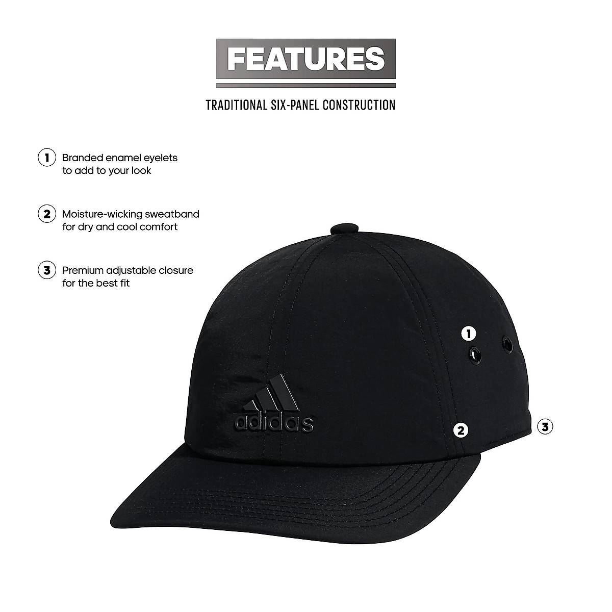 adidas Men's VMA Relaxed Fit Strapack Slight Precurve Brim Adjustable Hat, Black/Gunmetal/Carbon Grey, One Size