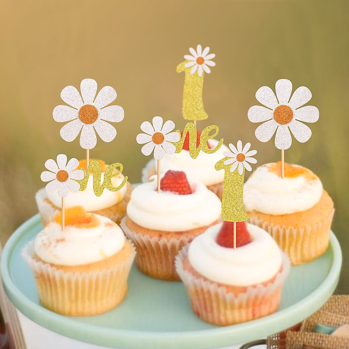 Keaziu 24 Pack Daisy One Cupcake Toppers For 1st Birthday Daisy Birthday Party Decor Boho Groovy Daisy First Birthday One Year Old Baby Shower Hippie Party Favors Supplies 1-1